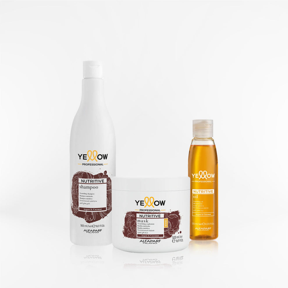 YELLOW - NUTRITIVE DUO Shampoo y mascarilla + OLEO para cabello seco ...